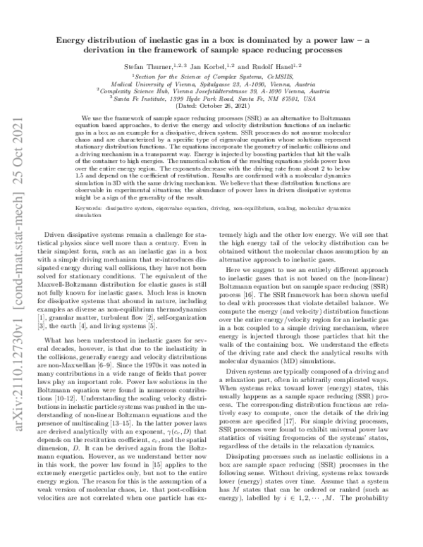 (PDF) Energy distribution of inelastic gas in a box is dominated by a ...
