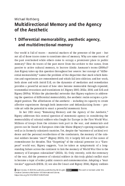 (PDF) Multidirectional Memory and the Agency of the Aesthetic