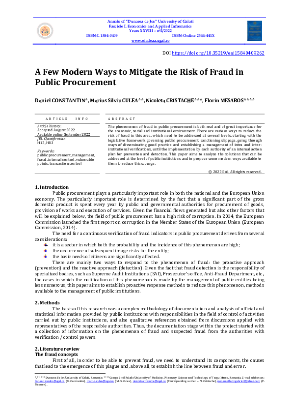 (PDF) A Few Modern Ways to Mitigate the Risk of Fraud in Public Procurement