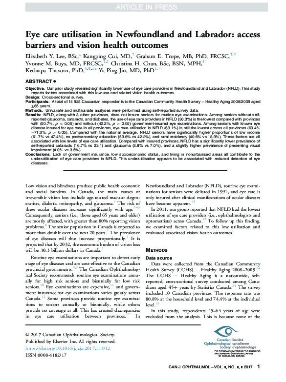 (PDF) Eye care utilisation in Newfoundland and Labrador: access ...