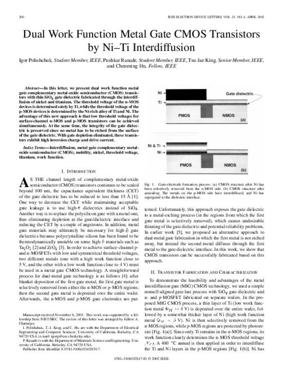 (PDF) Dual work function metal gate CMOS transistors by Ni-Ti ...