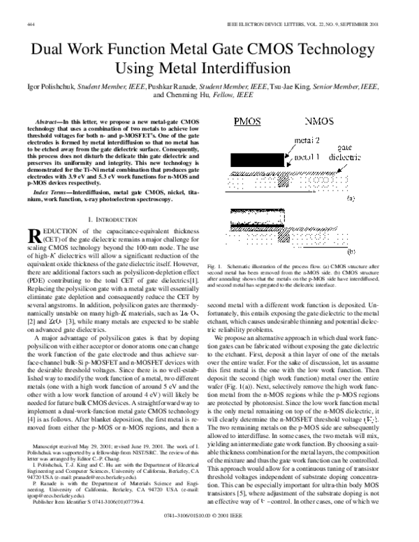 (PDF) Dual work function metal gate CMOS technology using metal ...