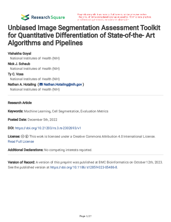 (PDF) Unbiased Image Segmentation Assessment Toolkit for Quantitative Differentiation of State ...