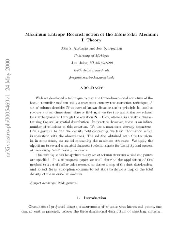 (PDF) Maximum Entropy Reconstruction of the Interstellar Medium. I. Theory