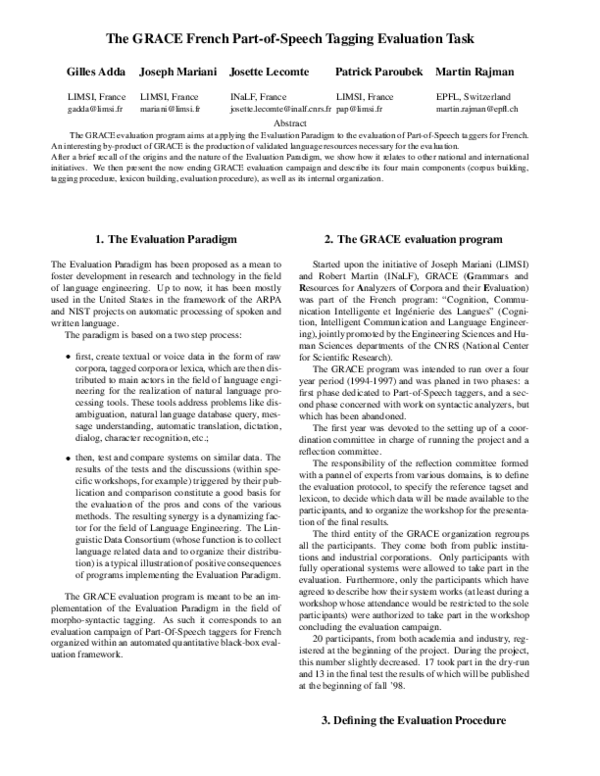(PDF) The GRACE french part-of-speech tagging evaluation task