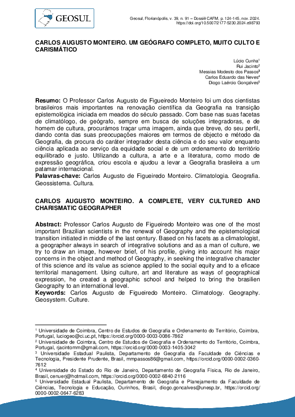 (PDF) CARLOS AUGUSTO MONTEIRO. UM GEÓGRAFO COMPLETO, MUITO CULTO E ...