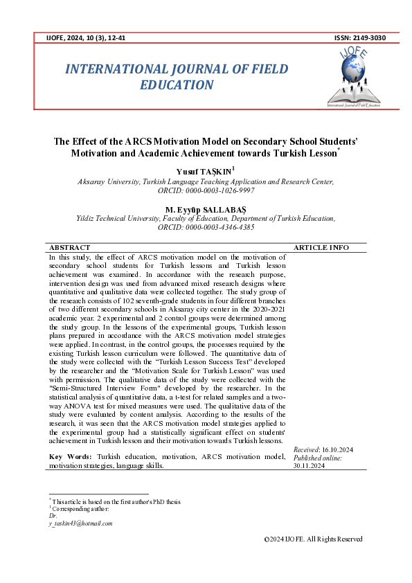 (PDF) The Effect of the ARCS Motivation Model on Secondary School Students’ Motivation and ...