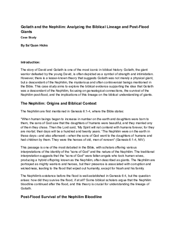 (PDF) Goliath and the Nephilim: Analyzing the Biblical Lineage and Post ...