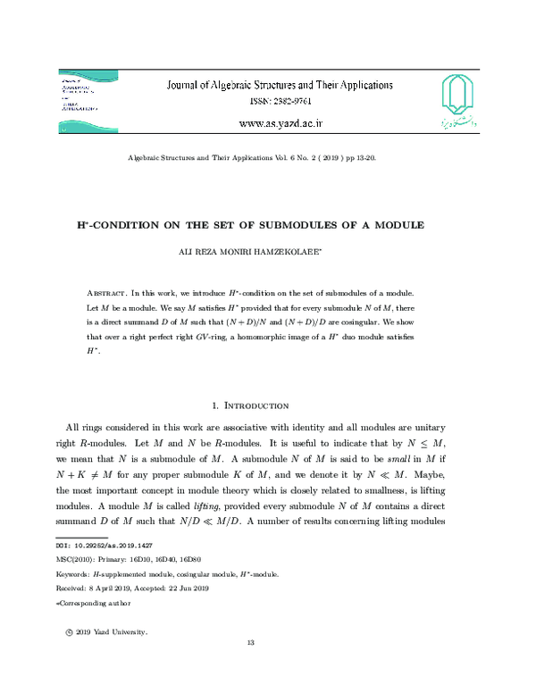 (PDF) H$^*$-condition on the set of submodules of a module