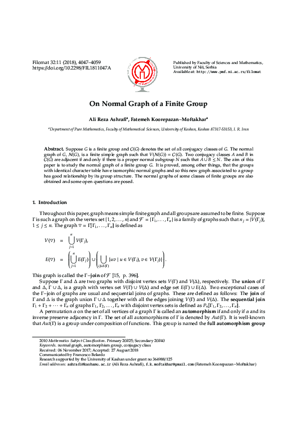 (PDF) On normal graph of a finite group