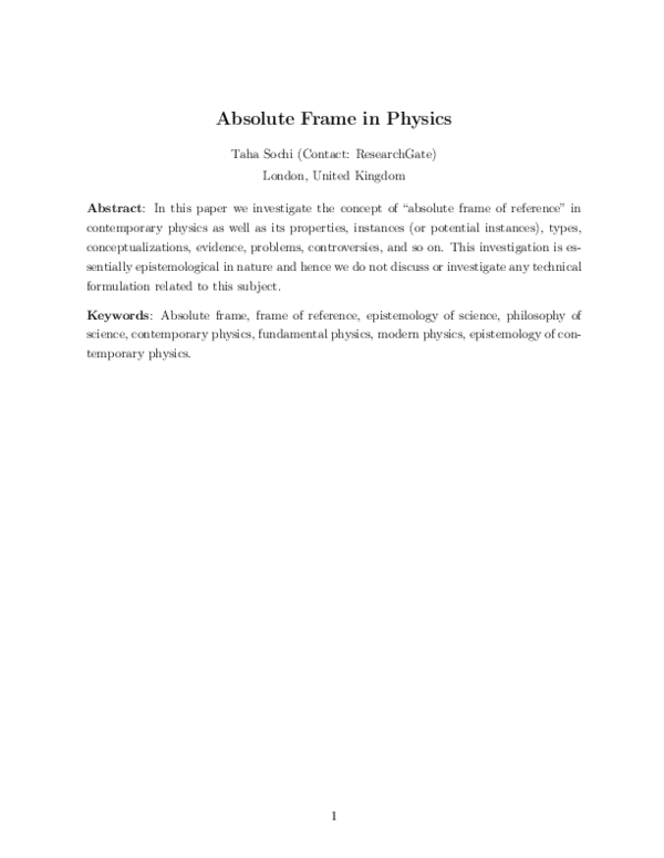 (PDF) Absolute Frame in Physics