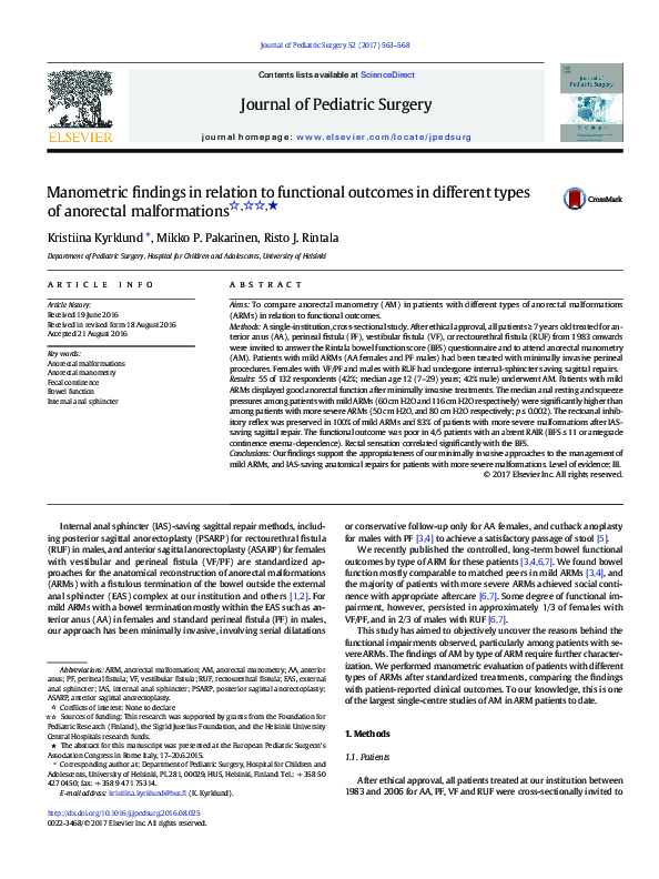 (PDF) Manometric findings in relation to functional outcomes in ...