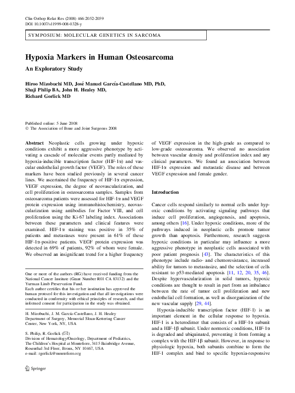 (PDF) Hypoxia Markers in Human Osteosarcoma: An Exploratory Study
