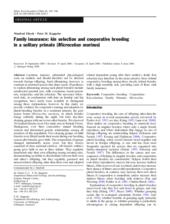 (PDF) Family insurance: kin selection and cooperative breeding in a ...