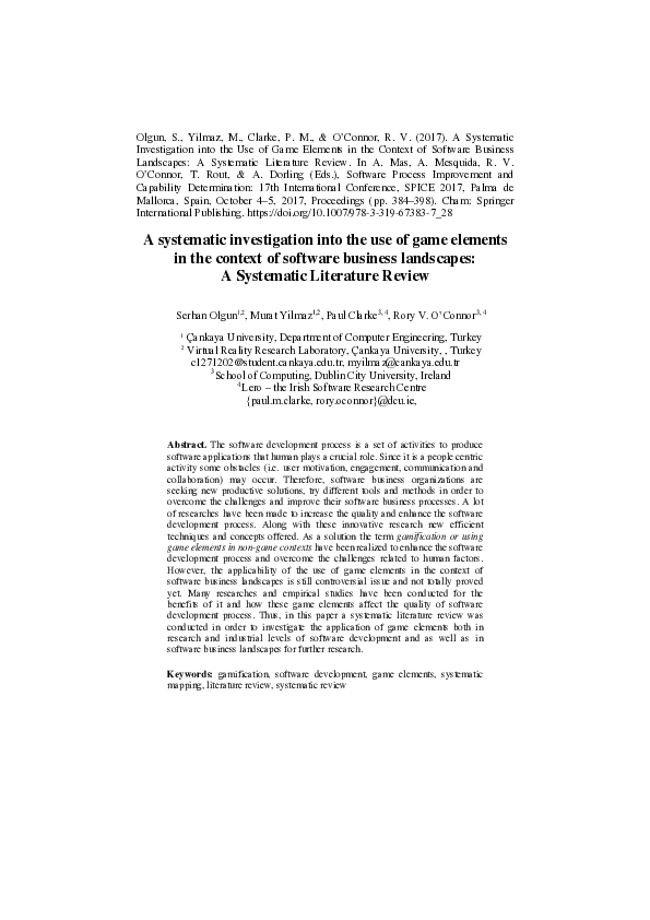 (PDF) A Systematic Investigation into the Use of Game Elements in the Context of Software ...