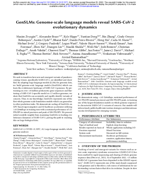 (PDF) GenSLMs: Genome-scale language models reveal SARS-CoV-2 ...