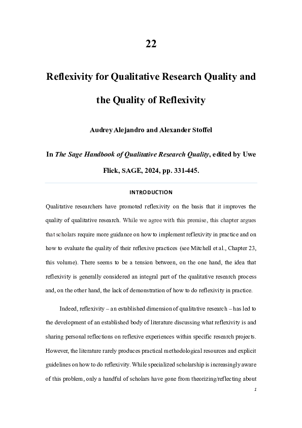 (PDF) Reflexivity for Qualitative Research Quality and the Quality of Reflexivity