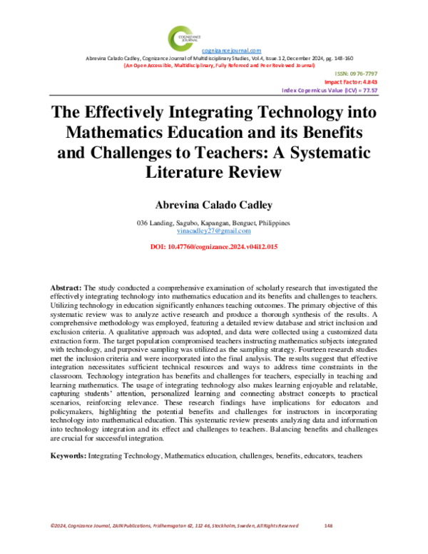 (PDF) The Effectively Integrating Technology into Mathematics Education ...