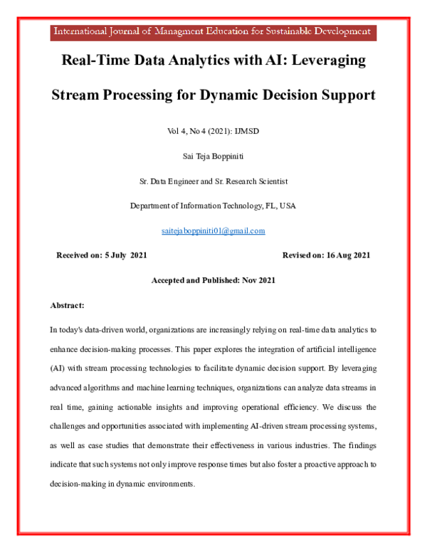 (PDF) Real-Time Data Analytics with AI: Leveraging Stream Processing for Dynamic Decision Support