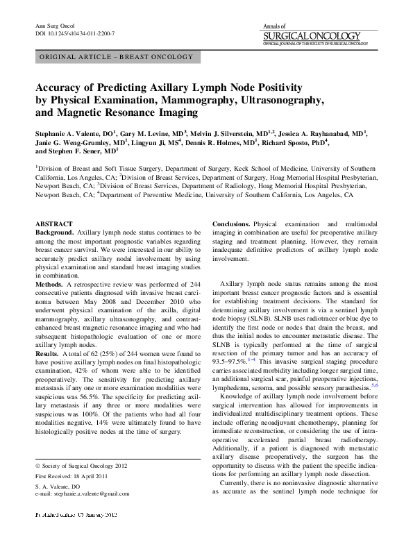 (PDF) Evaluating Axillary Node Predictive Methods