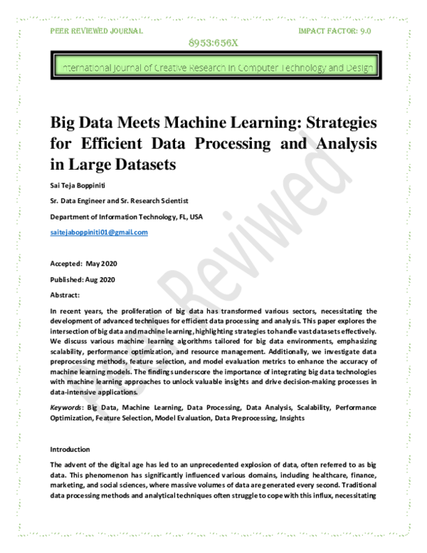(PDF) Big Data Meets Machine Learning: Strategies for Efficient Data ...
