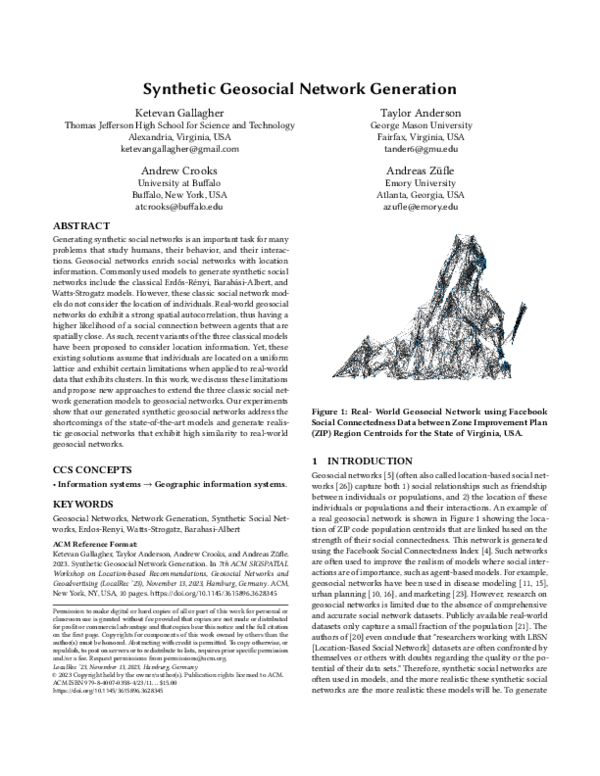 (PDF) Synthetic Geosocial Network Generation