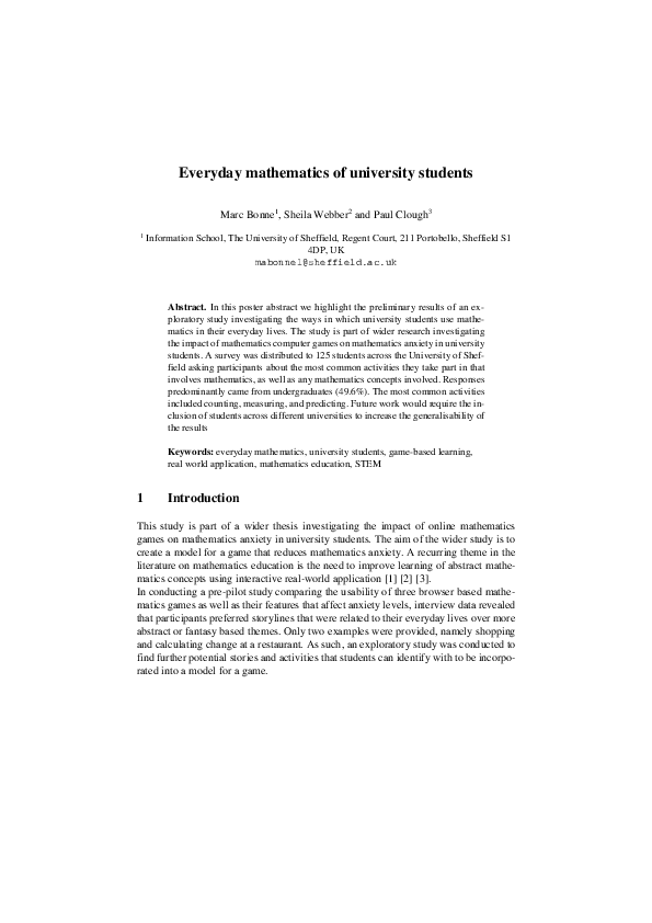 (PDF) Everyday mathematics of university students