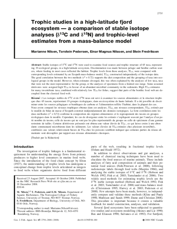 (PDF) Trophic studies in a high-latitude fjord ecosystem — a comparison ...