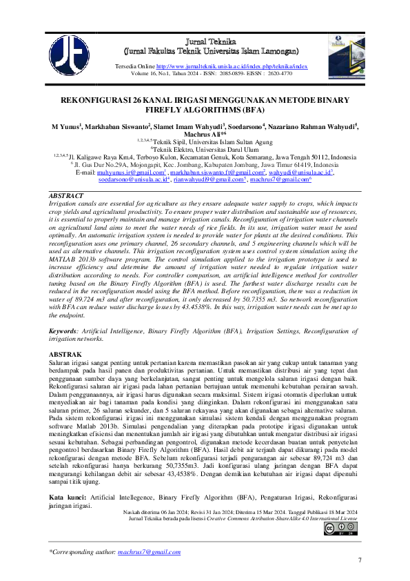 (PDF) Rekonfigurasi 26 Kanal Irigasi Menggunakan Metode Binary Firefly Algorithms (Bfa)