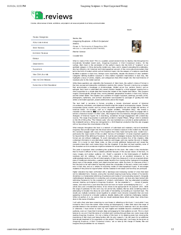 (PDF) Review of Stanley Abe's Imagining Sculpture: A Short Conjectural ...