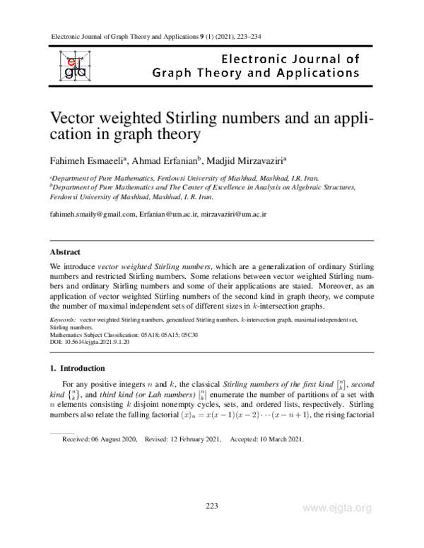 (PDF) Vector weighted Stirling numbers and an application in graph theory