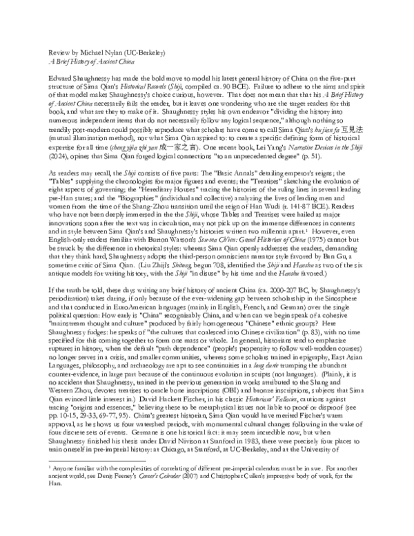 (PDF) Review by Michael Nylan (UC-Berkeley) A Brief History of Ancient ...