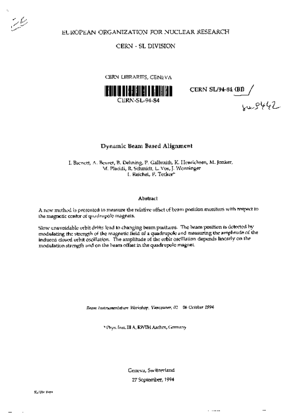 Pdf Dynamic Beam Based Alignment