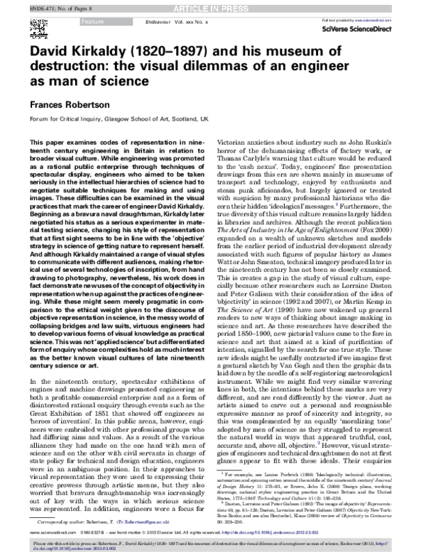 (PDF) David Kirkaldy (1820–1897) and his museum of destruction: the ...