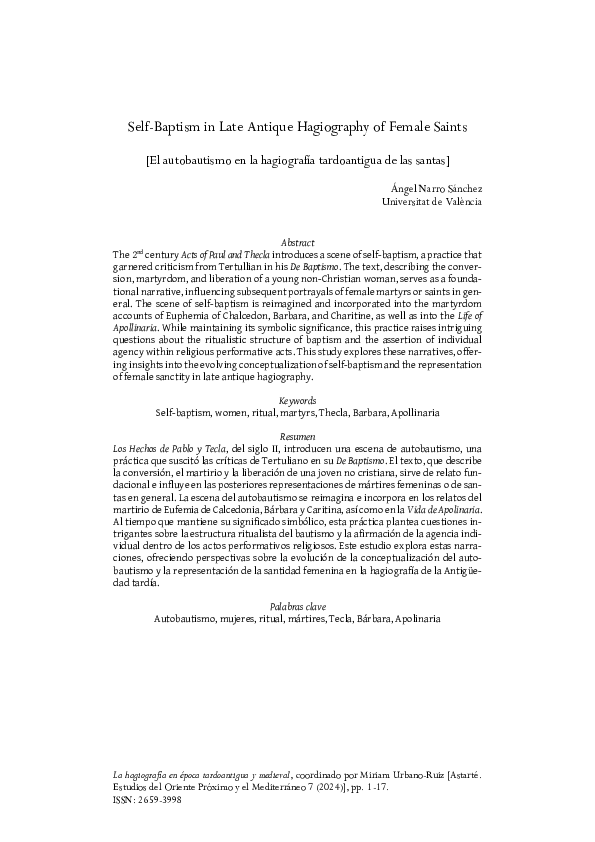 (PDF) Self-Baptism in Late Antique Hagiography of Female Saints