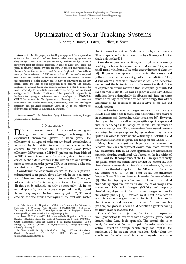 (PDF) Optimization of Solar Tracking Systems
