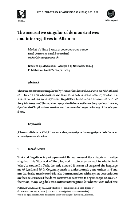 (PDF) The accusative singular of demonstratives and interrogatives in Albanian
