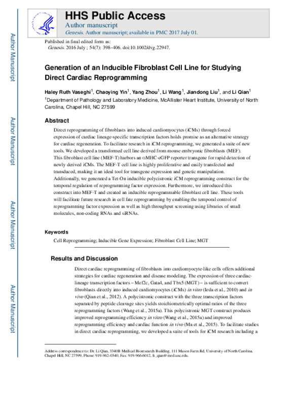(PDF) Generation of an inducible fibroblast cell line for studying ...