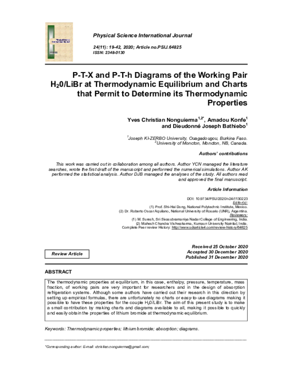 (PDF) P-T-X and P-T-h Diagrams of the Working Pair H20/LiBr at ...