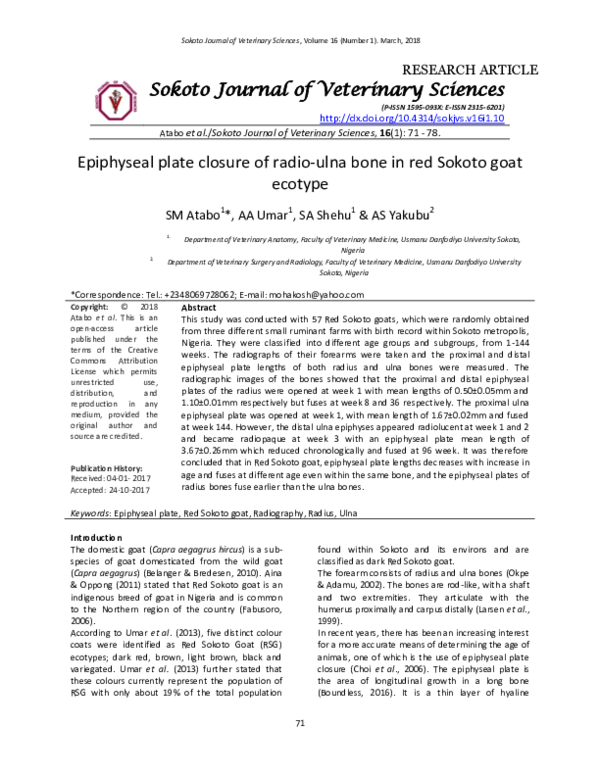 (PDF) Epiphyseal plate closure of radio-ulna bone in red Sokoto goat ...