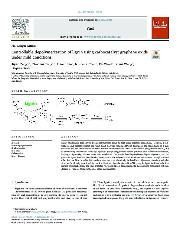 (PDF) Controllable depolymerization of lignin using carbocatalyst graphene oxide under mild ...
