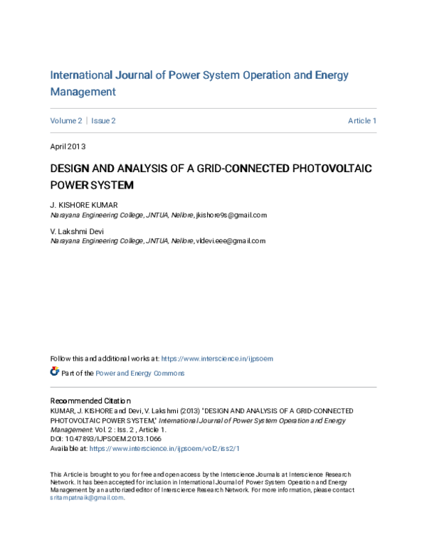 (PDF) Design and Analysis of a Grid-Connected Photovoltaic Power System