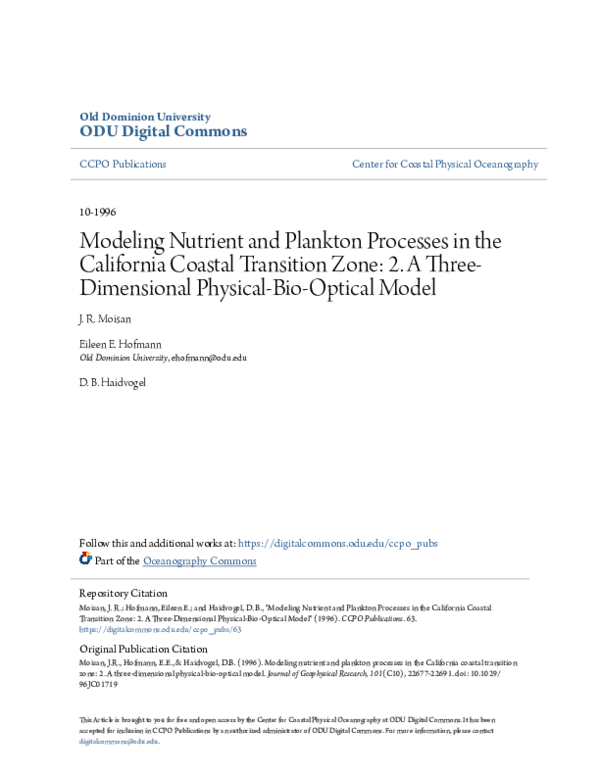 (PDF) Modeling nutrient and plankton processes in the California ...