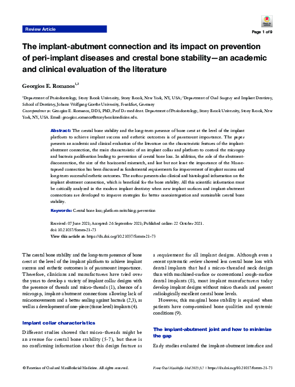 (PDF) The implant-abutment connection and its impact on prevention of ...