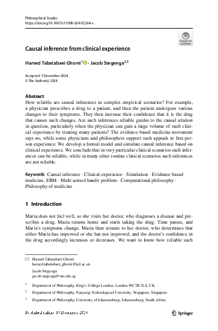 (PDF) Causal Inference from Clinical Experience
