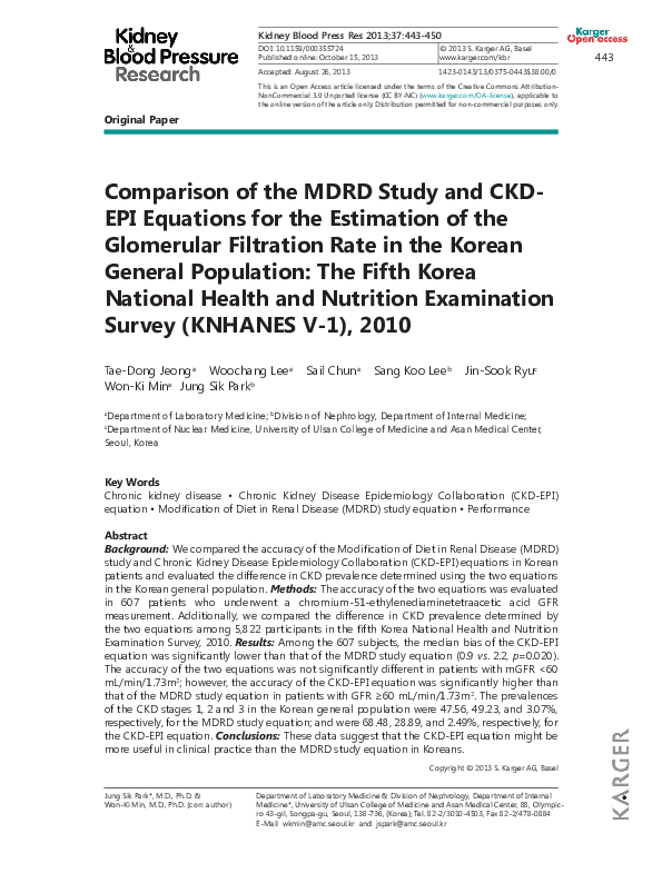 (PDF) Comparison of the MDRD Study and CKD-EPI Equations for the ...