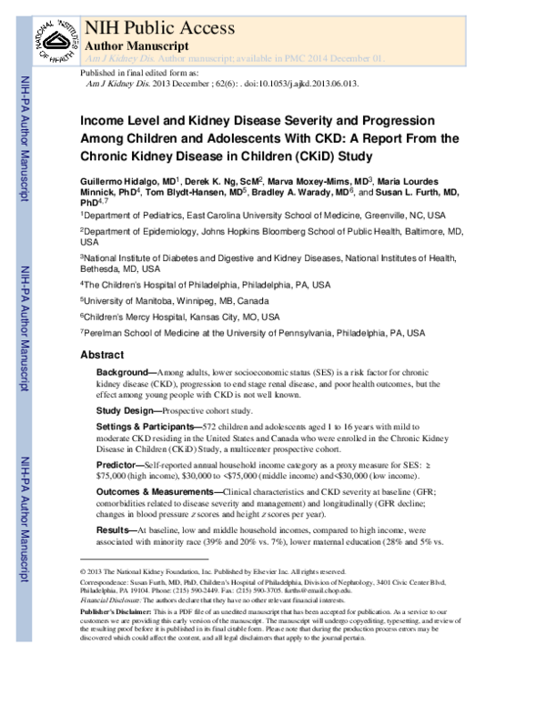 (PDF) Association of Income Level With Kidney Disease Severity and ...