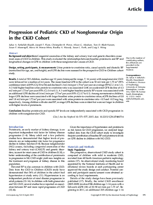 (PDF) Progression of Pediatric CKD of Nonglomerular Origin in the CKiD ...