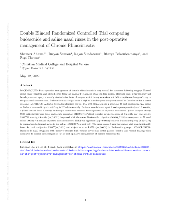 (PDF) Double Blinded Randomized Controlled Trial comparing budesonide and saline nasal rinses in ...