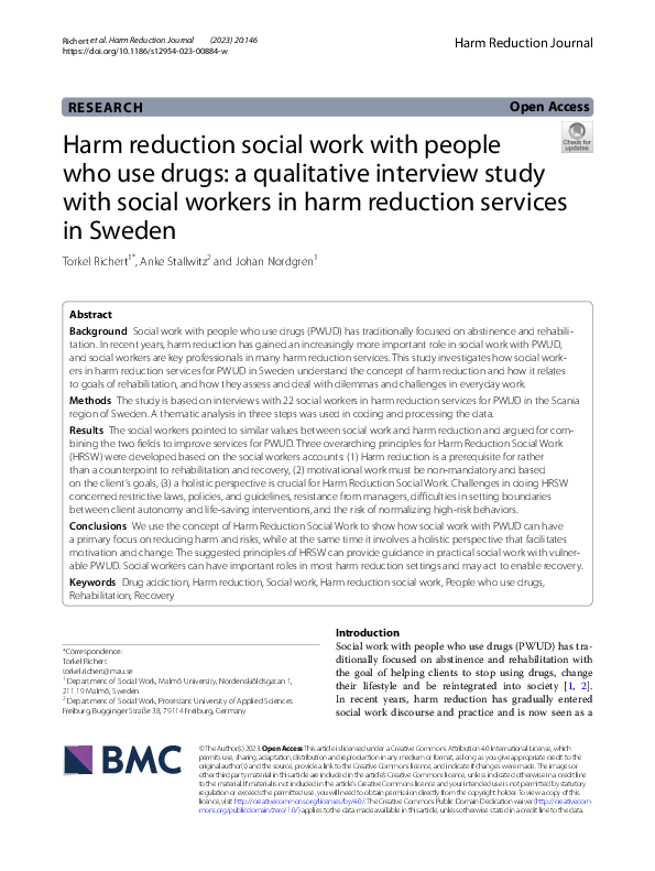 (PDF) Harm reduction social work with people who use drugs: a ...